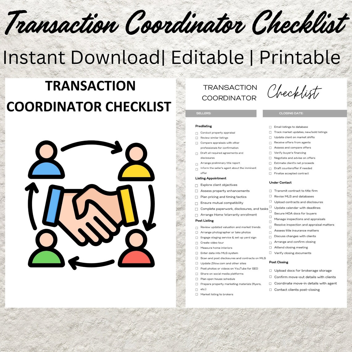 Real Estate Transaction Coordinator Checklist Template Editable ...