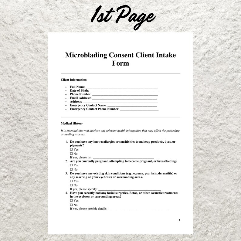 Microblading Consent Form Template Editable Professional Microblading ...