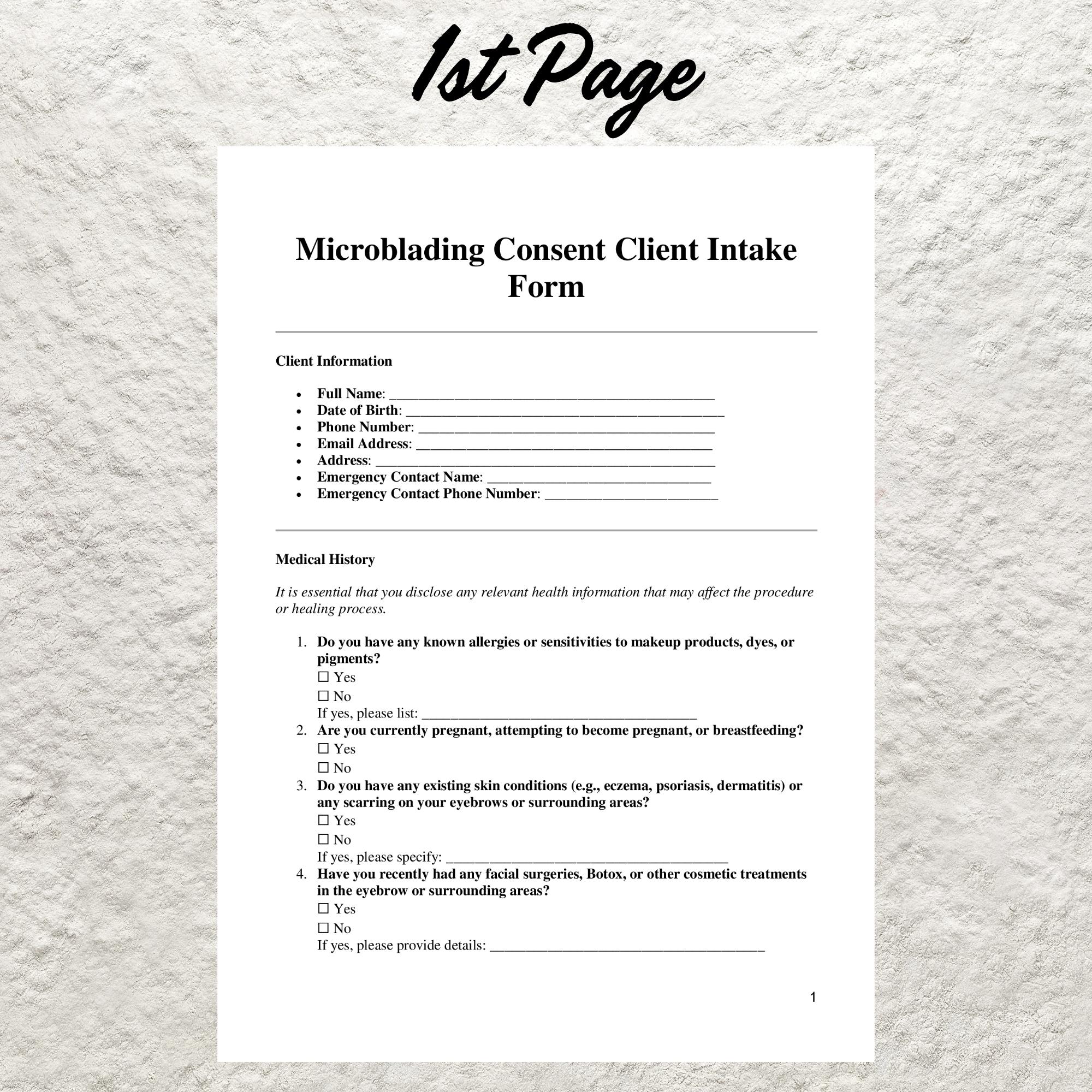 Microblading Consent Form Template Editable Professional Microblading ...
