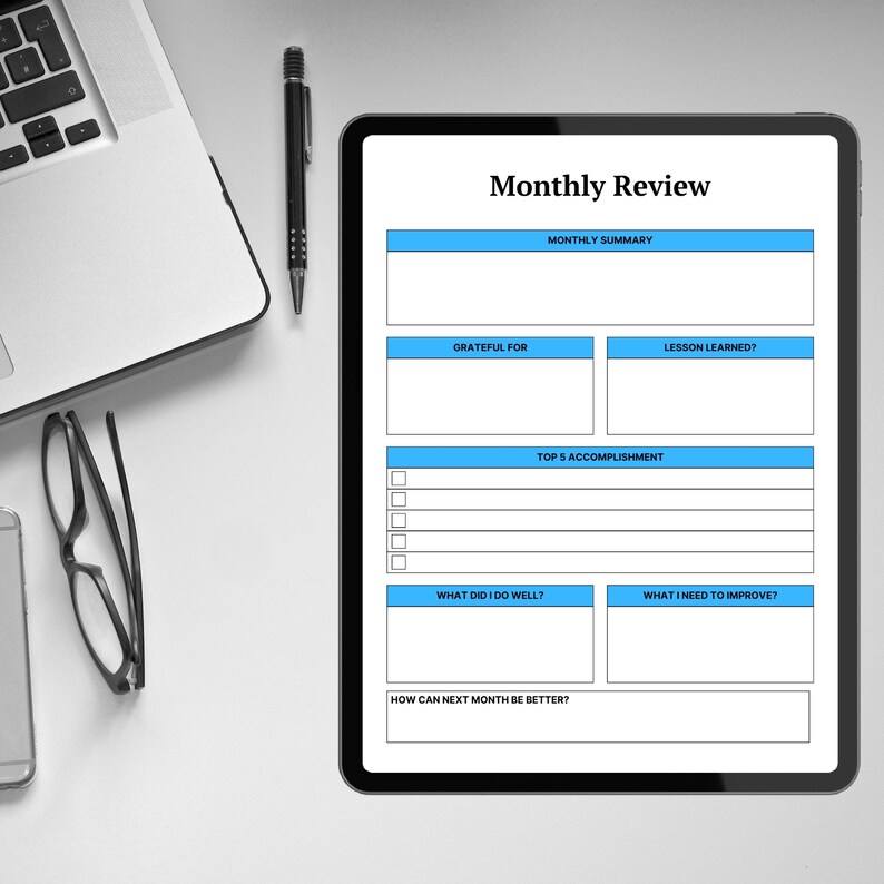 Editable Monthly Review Template, Gratitude Planner (digital Download ...