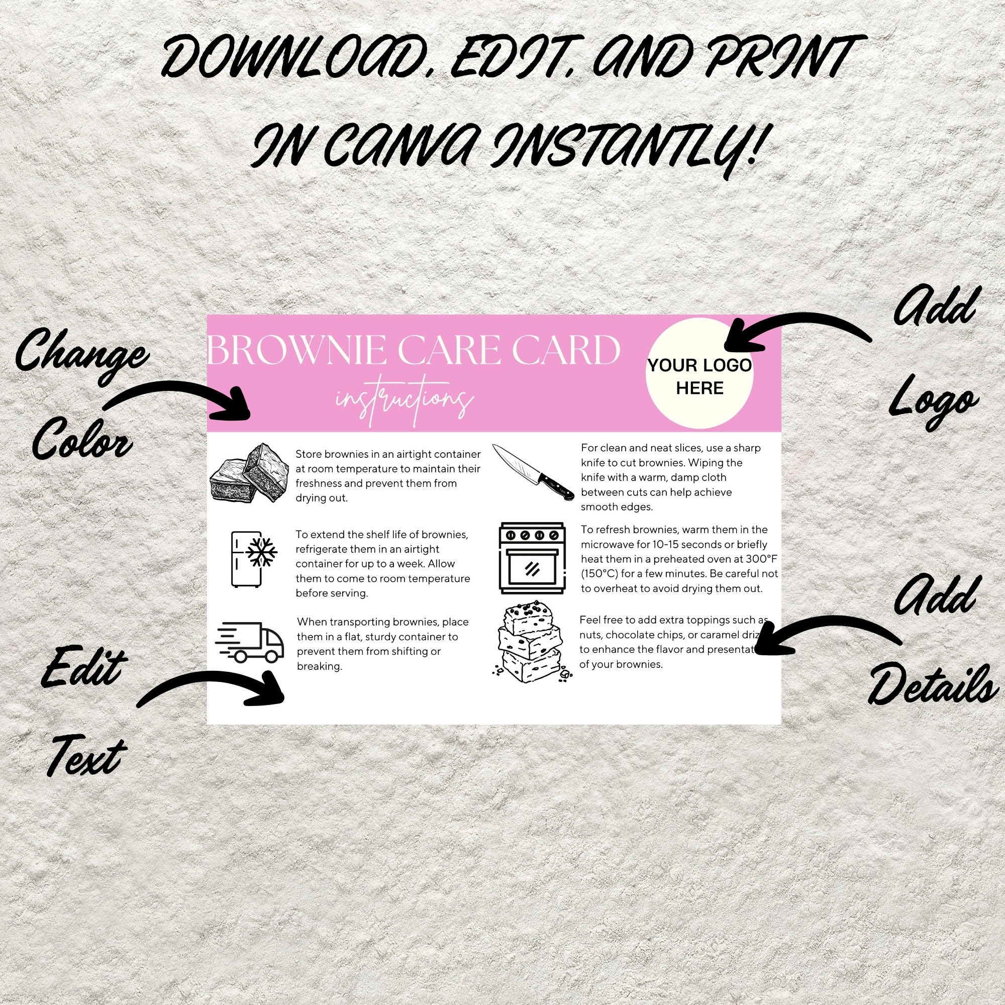 Brownie Care Card Template, Editable Canva Design - Etsy