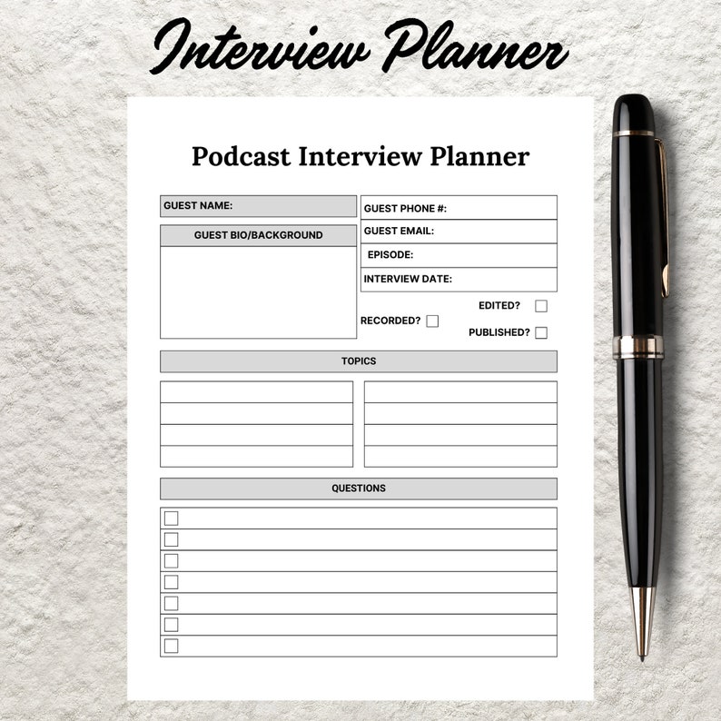 Printable Podcast Episode Planner Worksheet Template Podcast Content ...