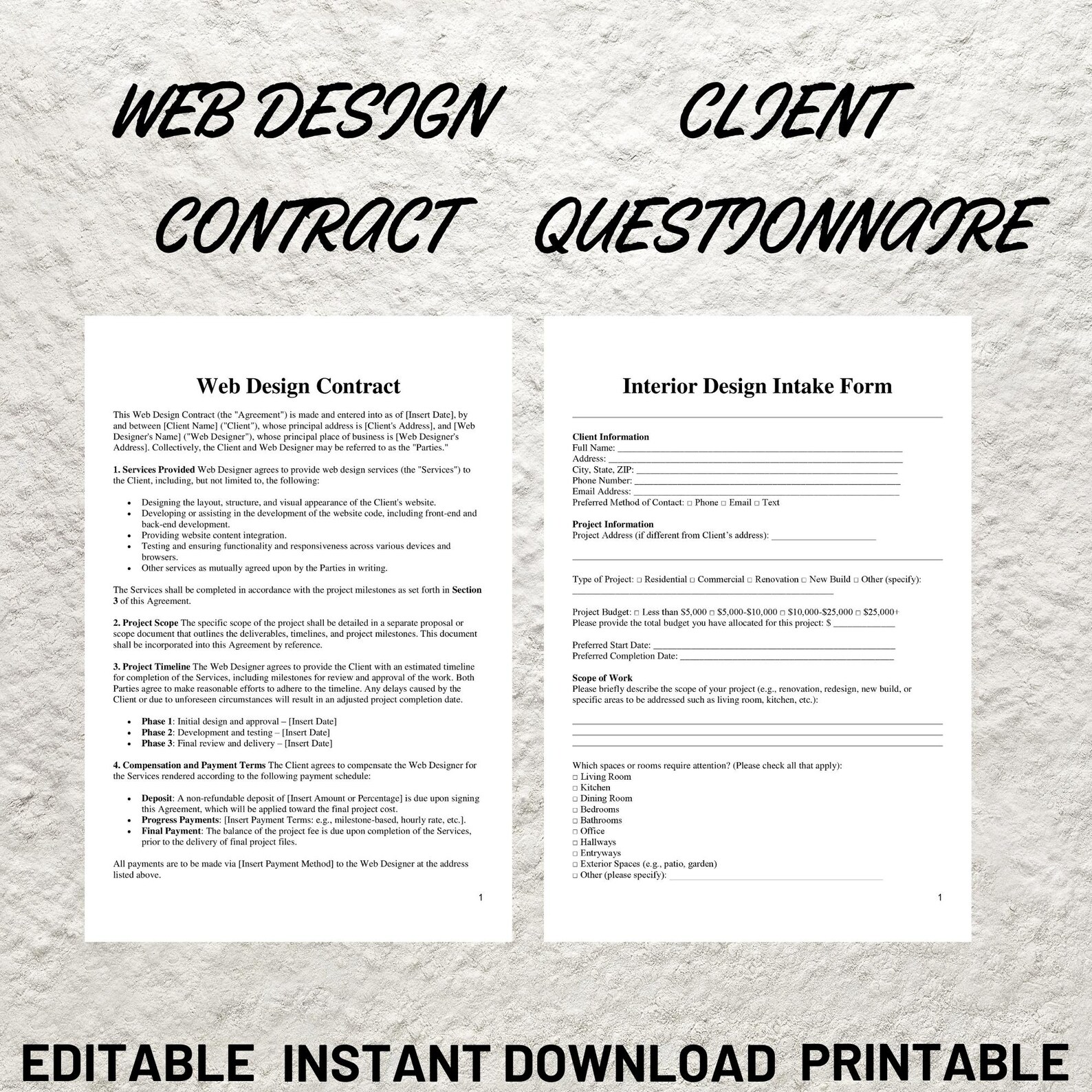 Web Design Forms Bundle Editable Wed Design Contract Printable Wed ...