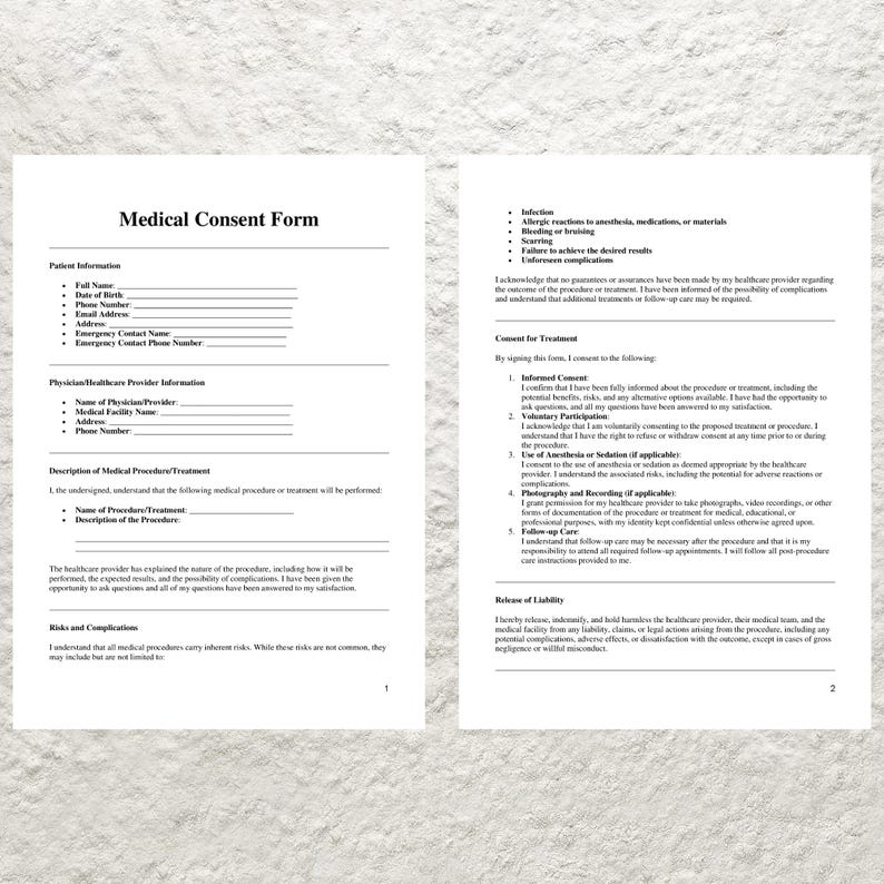 Editable Medical Consent Form Template (word & Printable) - Etsy