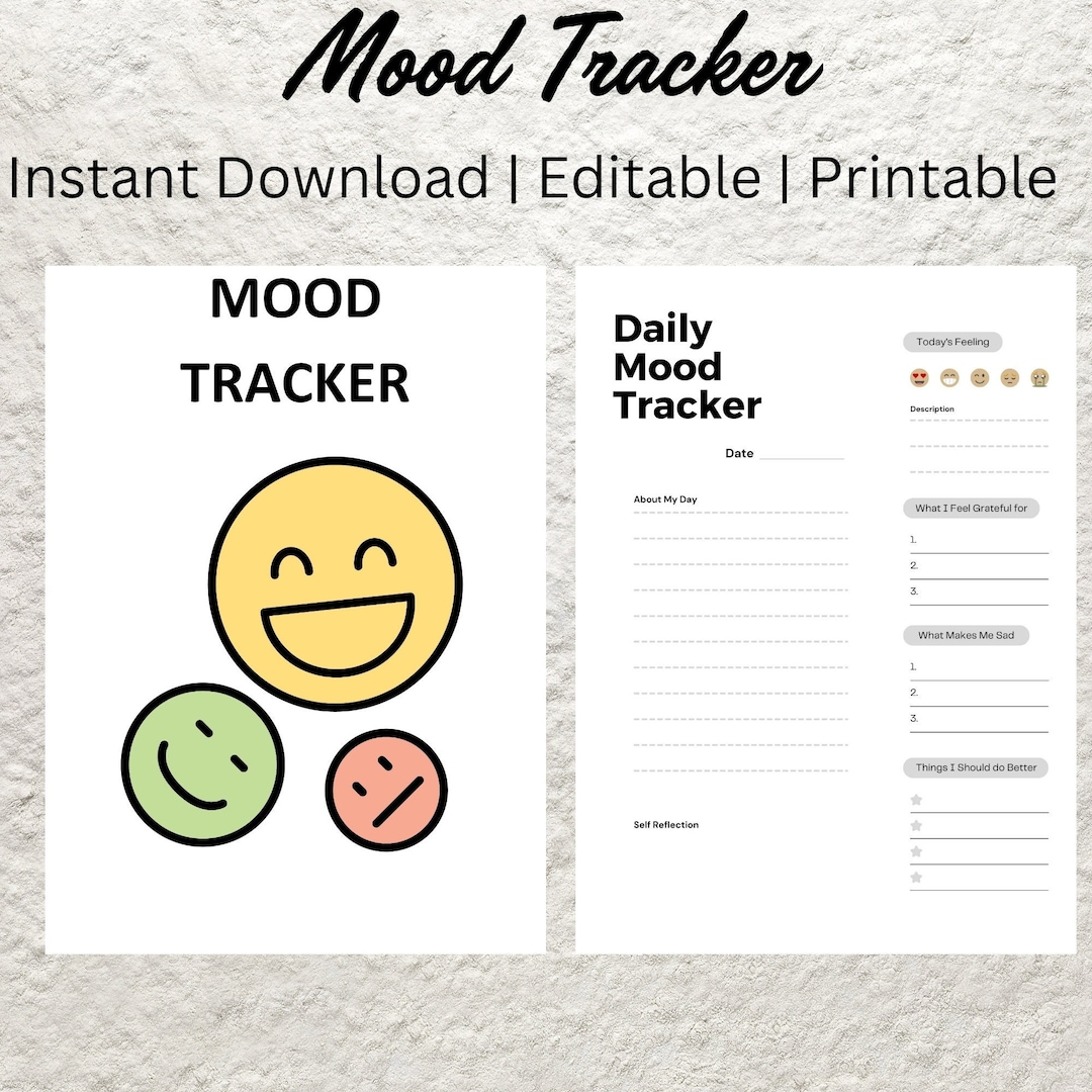 Daily Mood Tracker Template Printable Mood Journal Mental Health ...