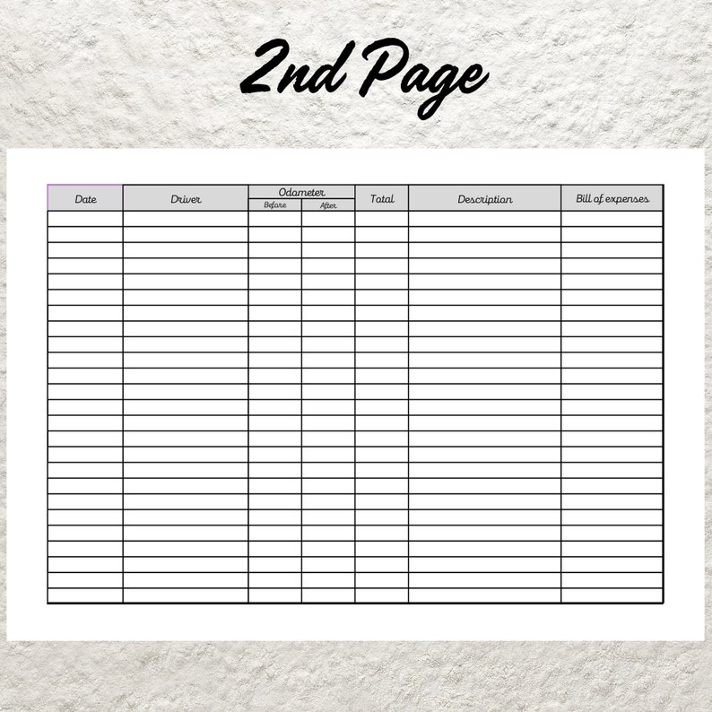 Editable Mileage Tracker Template Printable Mileage Log Work Trip Miles ...