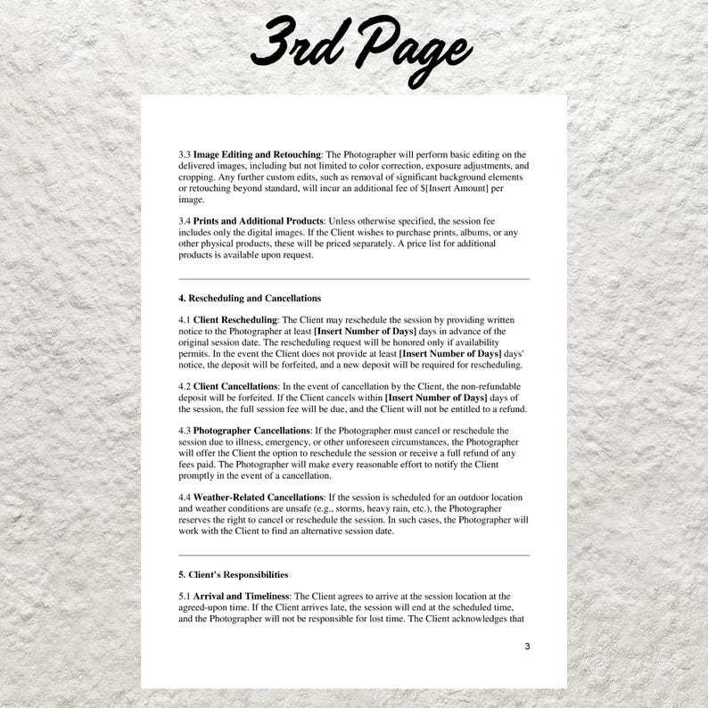 Mini Session Photography Contract Template: Editable Agreement (word ...