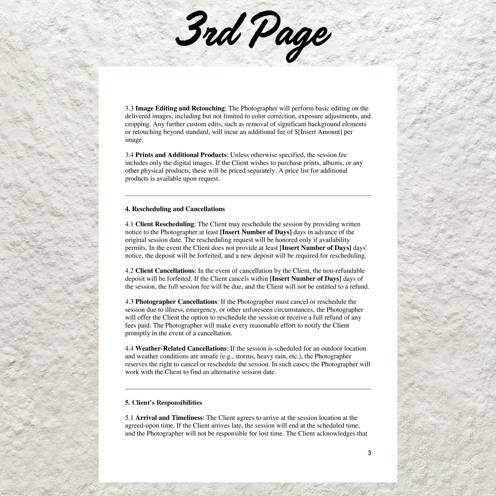 Mini Session Photography Contract Template: Editable Agreement (word ...