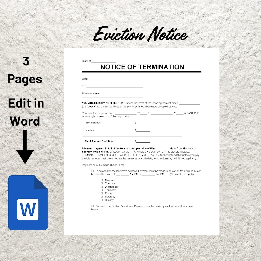 Eviction Notice Template, Landlord Tenant Form (microsoft Word, PDF) - Etsy