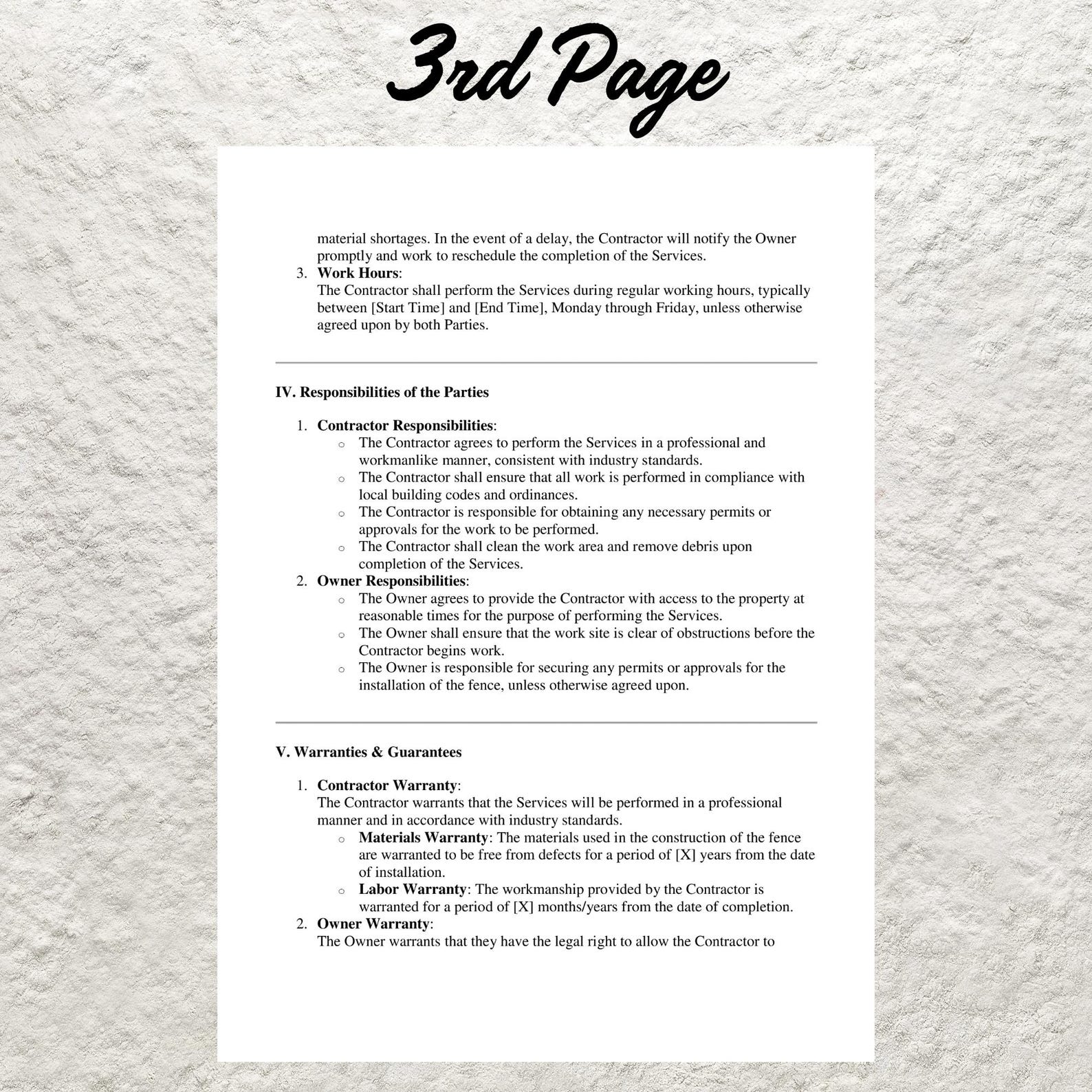 Fence Installation Contract Template Editable Fencing Service Agreement ...