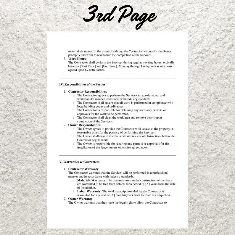 Fence Installation Contract Template Editable Fencing Service Agreement ...