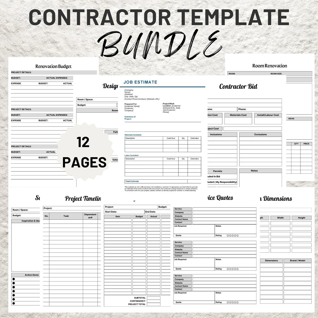 Construction Business Forms Template Bundle (printable) - Etsy