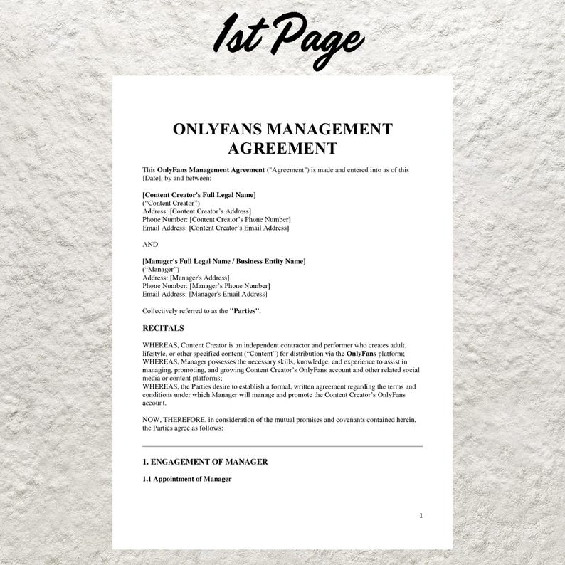 Onlyfans Management Contract Template: Editable Legal Agreement (PDF & Word) - Etsy