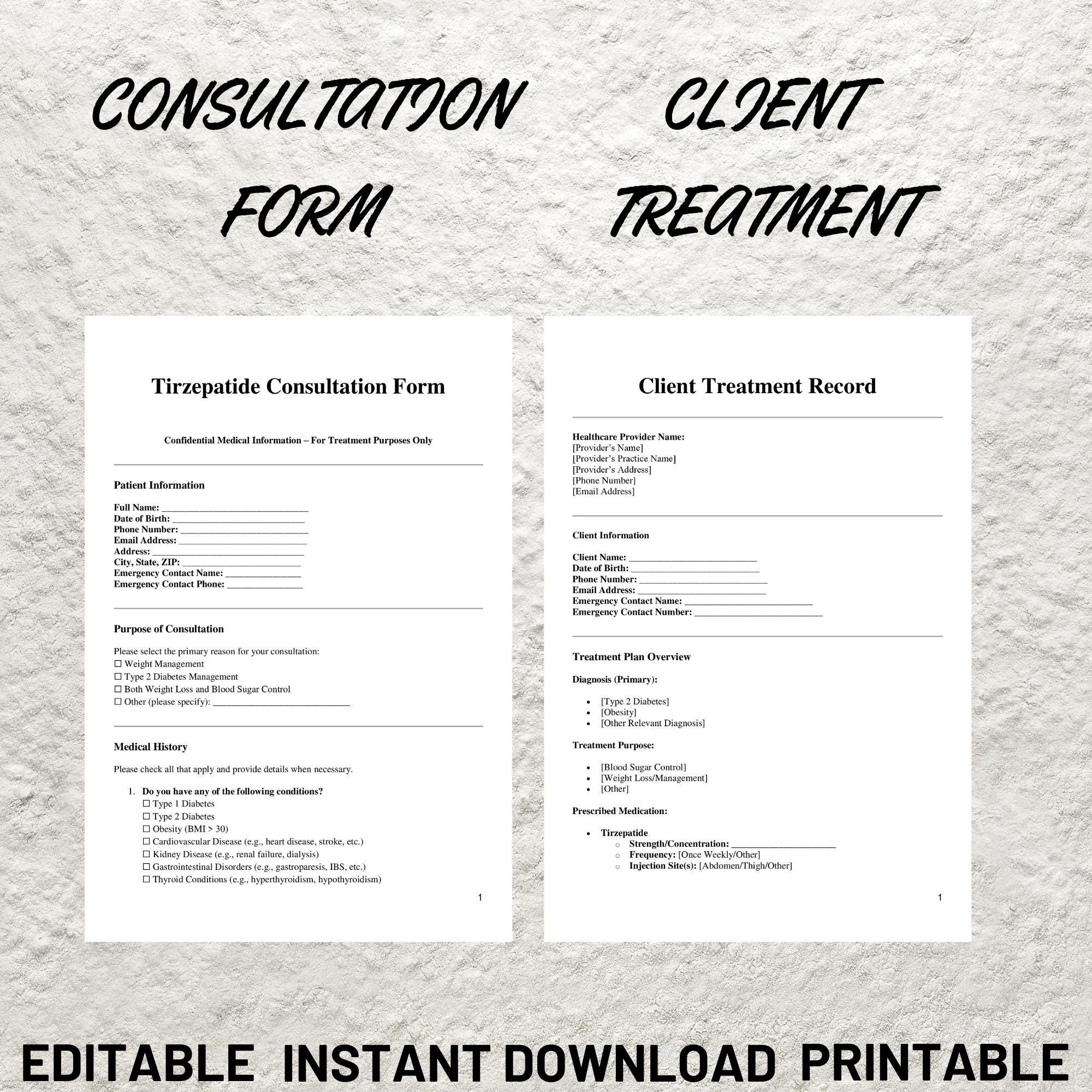 Tirzepatide Injection Forms Bundle: Editable Client Intake Templates ...