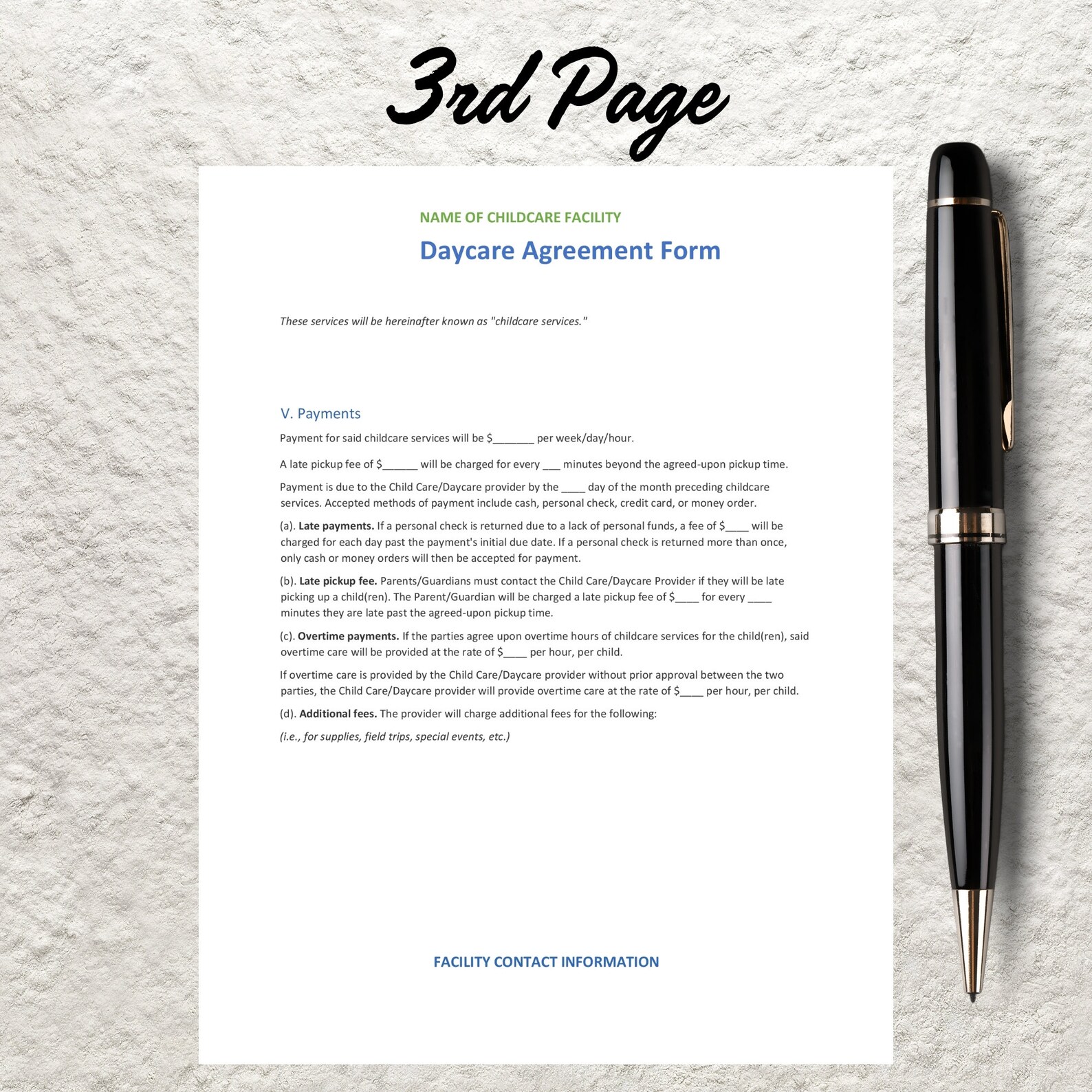 Editable Daycare Contract Template - Printable Childcare Contract ...