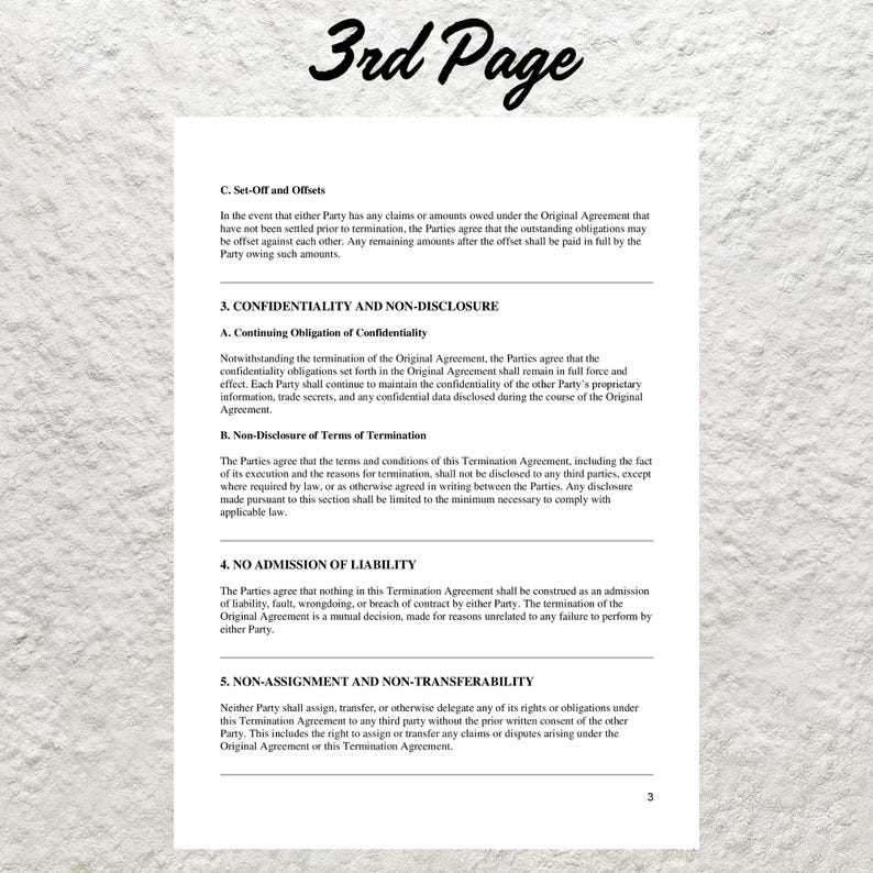 Contract Termination Agreement Template: Editable & Printable - Etsy