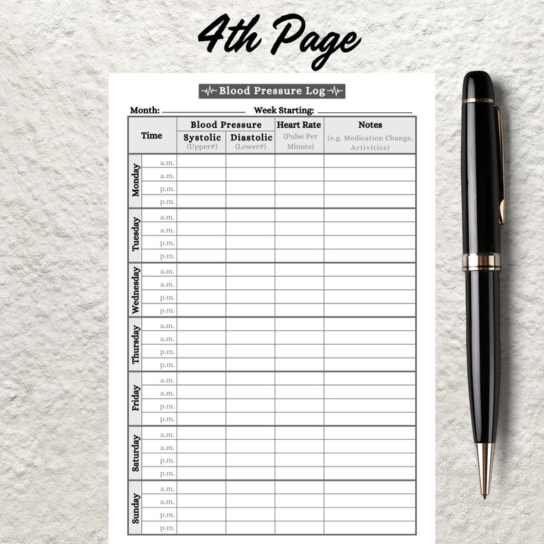 Blood Pressure Log Book Template Printable Blood Pressure Chart Daily ...