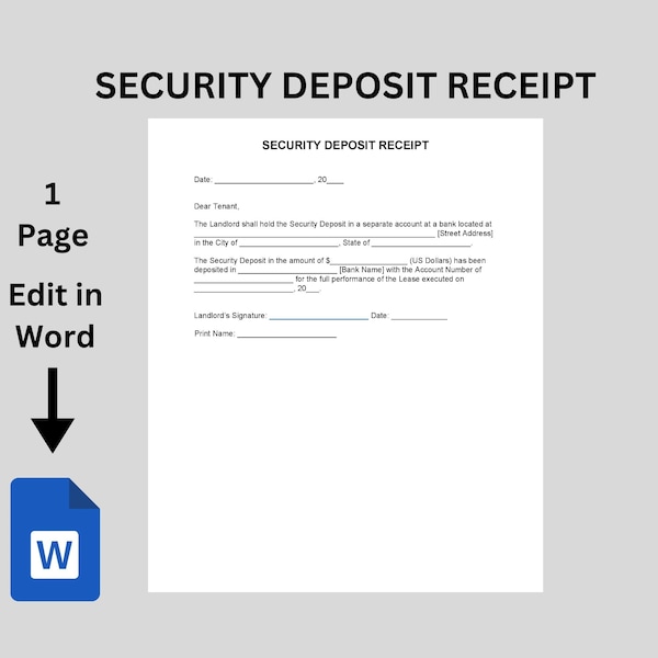 Security Deposit Receipt Form - Etsy