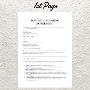 Dog Grooming Contract Template: Editable Pet Service Agreement (word ...