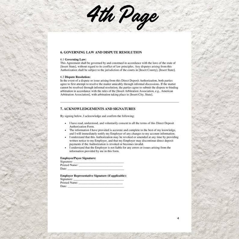 Direct Deposit Authorization Form: Editable Employee Template (word) - Etsy