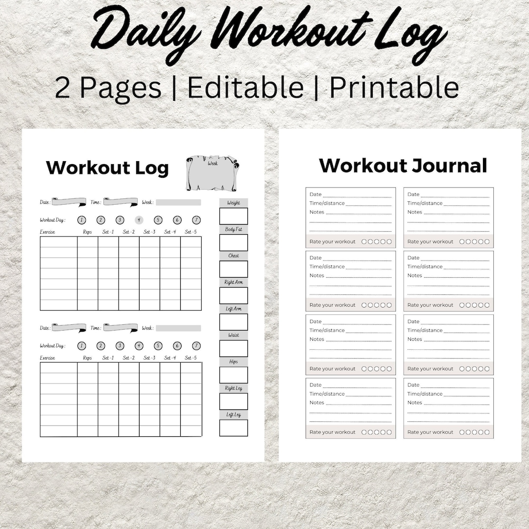 Daily Workout Log Book Printable Workout Tracker Weightlifting Log ...