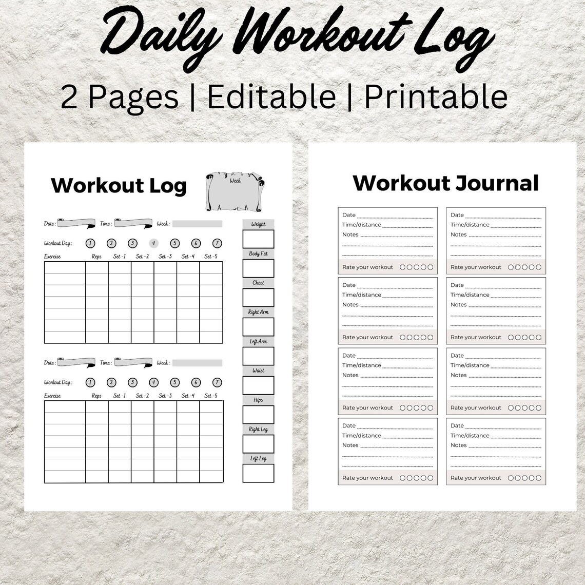 Printable Workout Log Book: Editable Gym Journal (canva Template) - Etsy