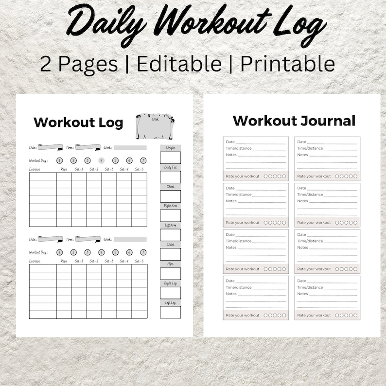 Daily Workout Log Book Printable Workout Tracker Weightlifting Log ...