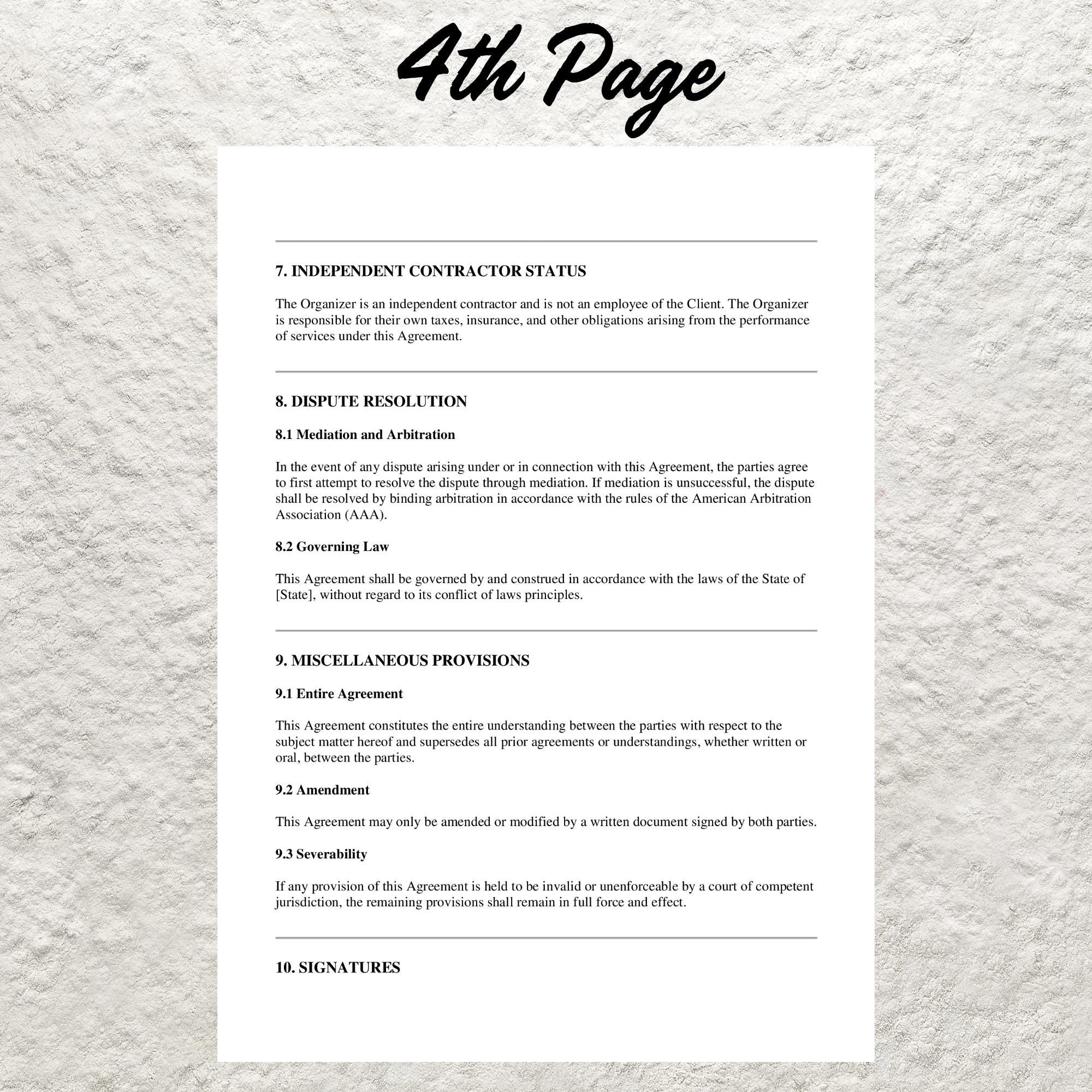 Professional Organizer Contract Template Editable Organizing Service ...