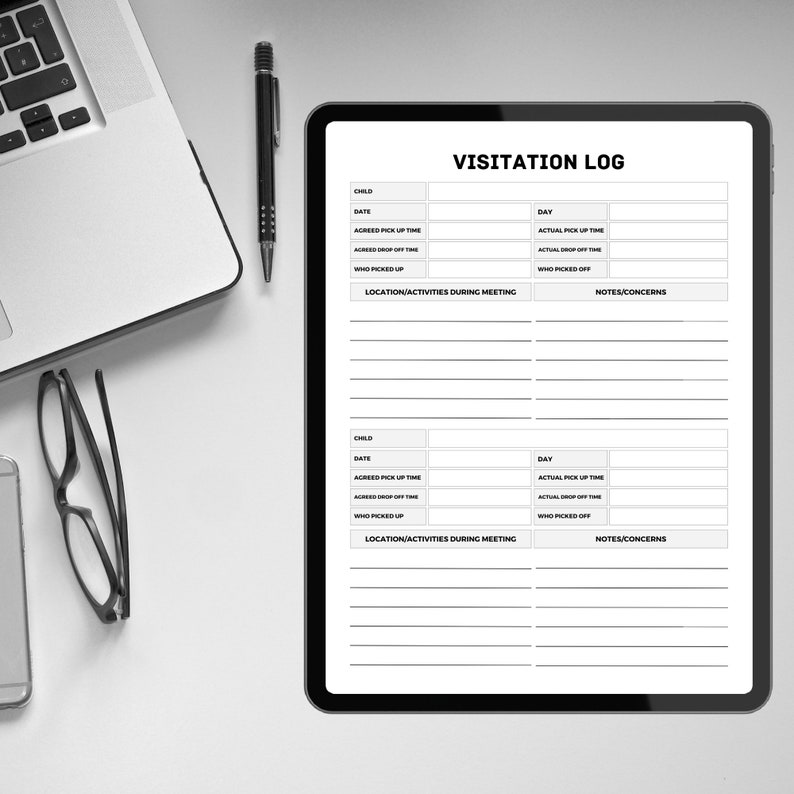 Visitation Log Template Printable Child Care Custody Log Child Visits ...
