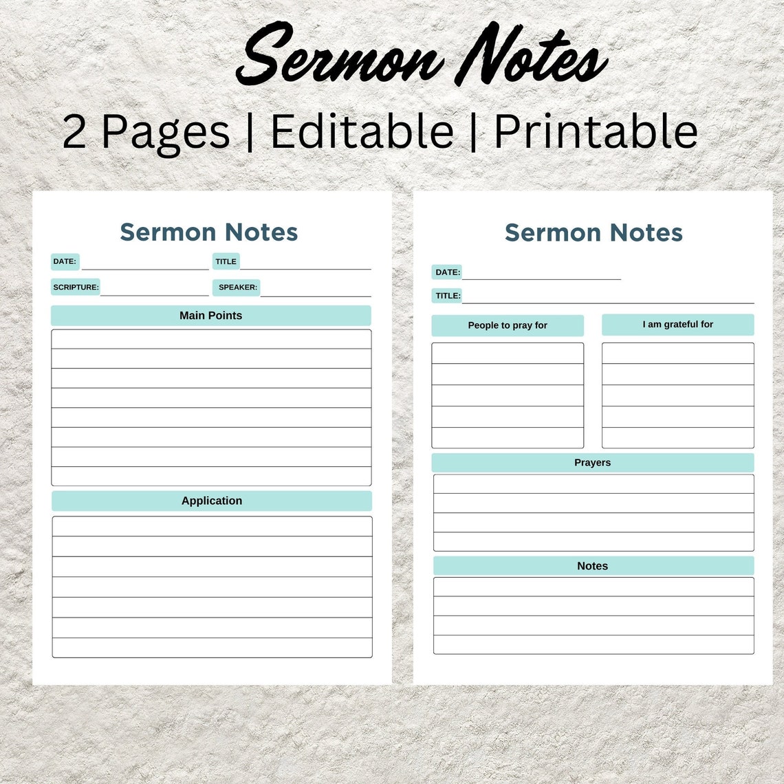 Printable Sermon Notes Template Editable Sermon Summary Notes Sermon ...