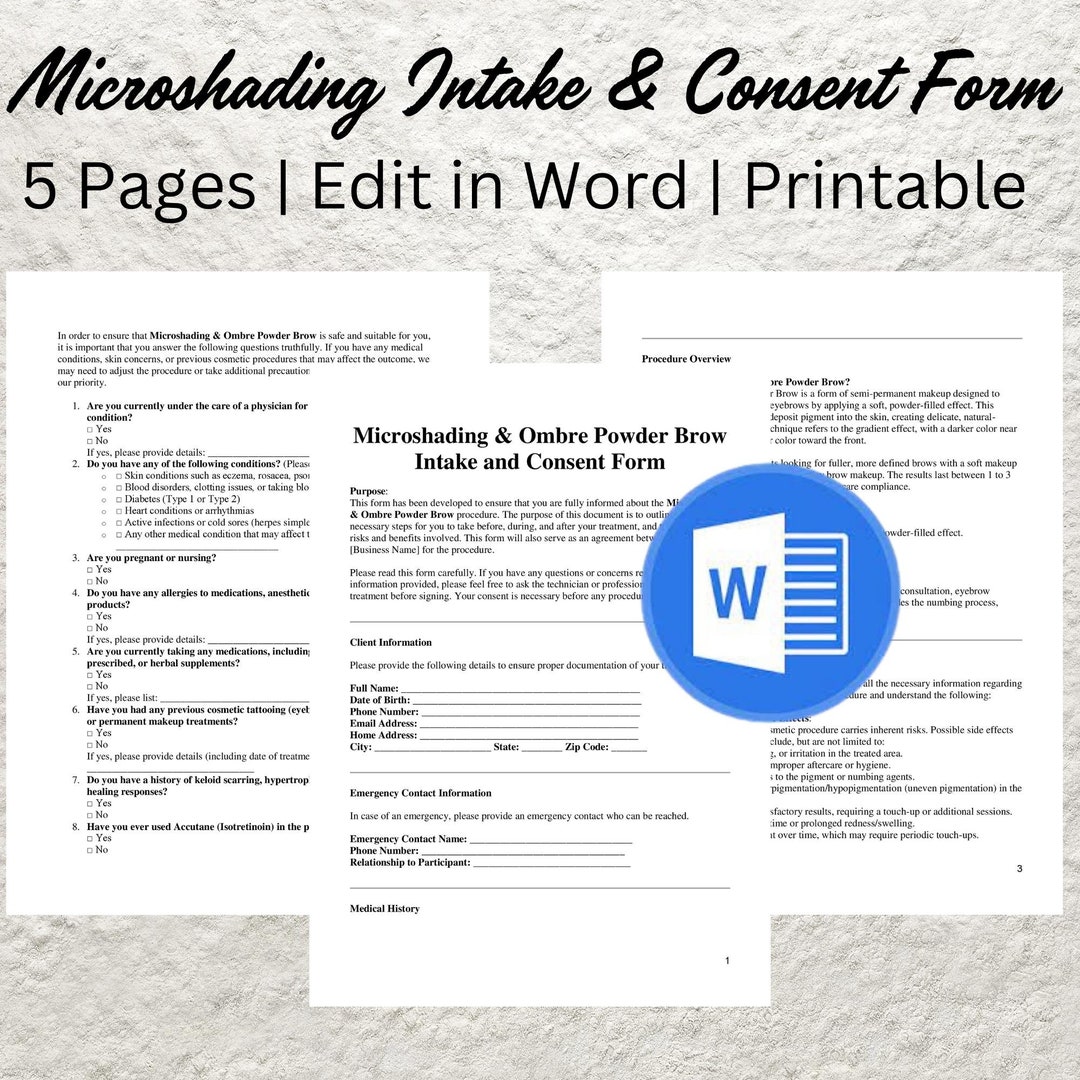 Microshading Consent Form Template Editable Ombre Powder Brow Consent ...