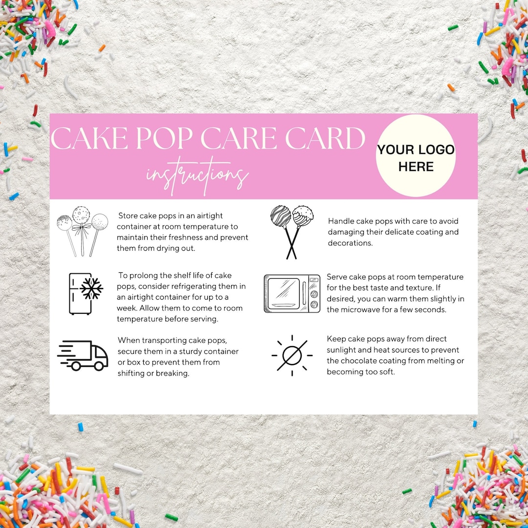 Cake Pop Care Card Canva Template Editable Cake Pops Care Instructions Cake Lolly Care Guide ...