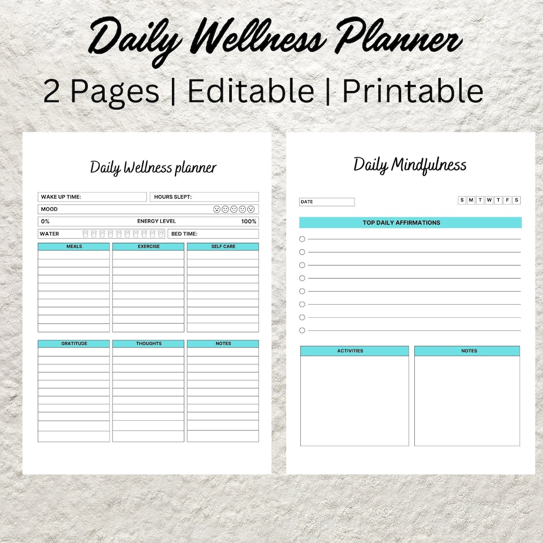 Editable Daily Wellness Planner Template Printable Self Care Routine ...