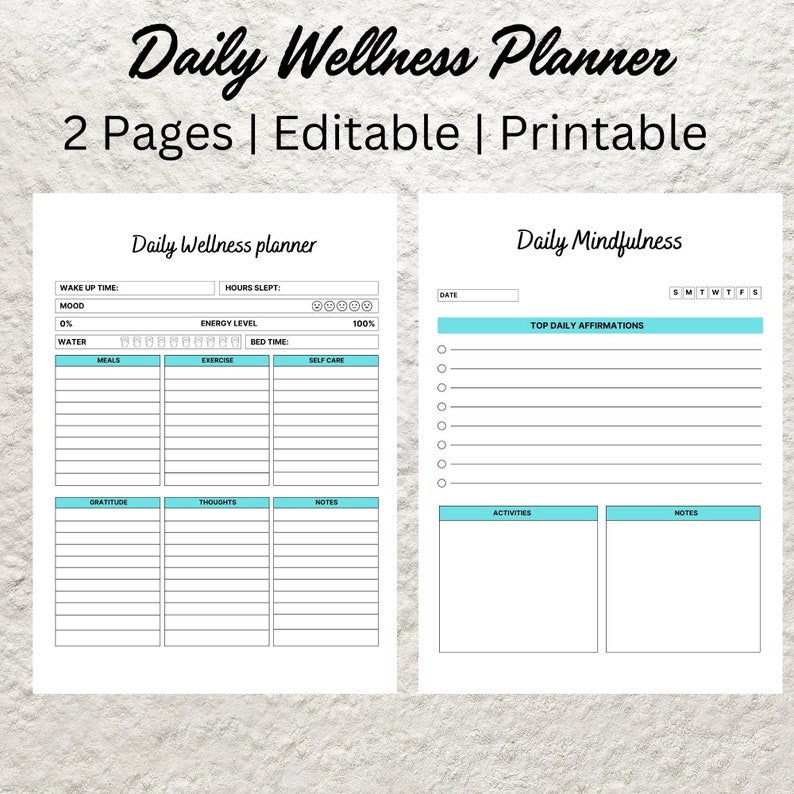 Editable Daily Wellness Planner Template Printable Self Care Routine ...