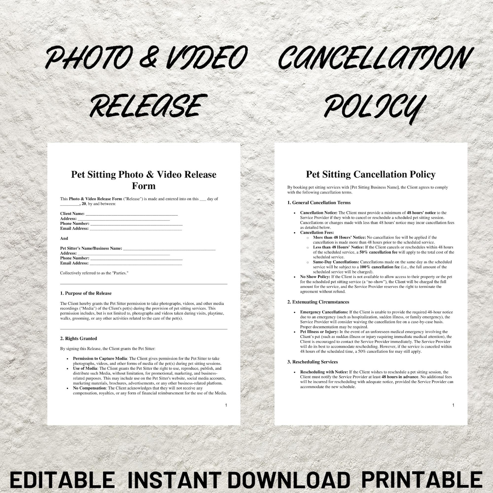 Pet Sitting Service Agreement/contract, Editable & Printable Pet ...