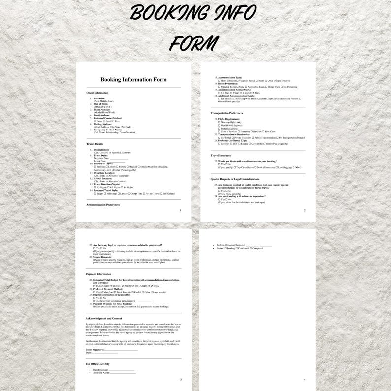 Travel Agent Business Forms Bundle, Travel Agency Inquiry/booking Form ...