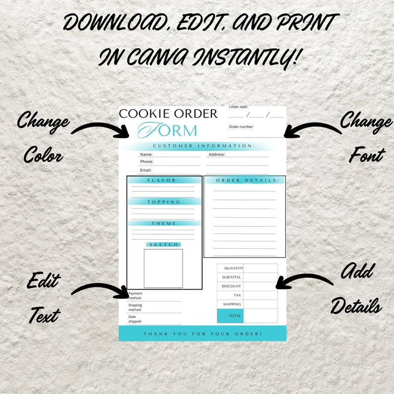Customizable Cookie Order Form Template for Canva (printable) - Etsy