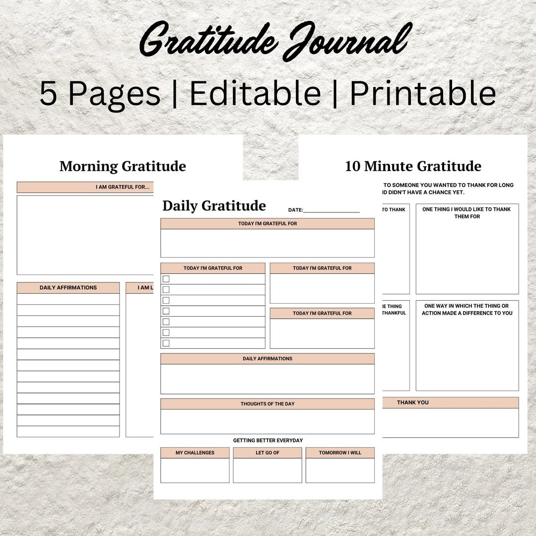 Printable Gratitude Journal Template Daily Weekly Monthly Gratitude ...