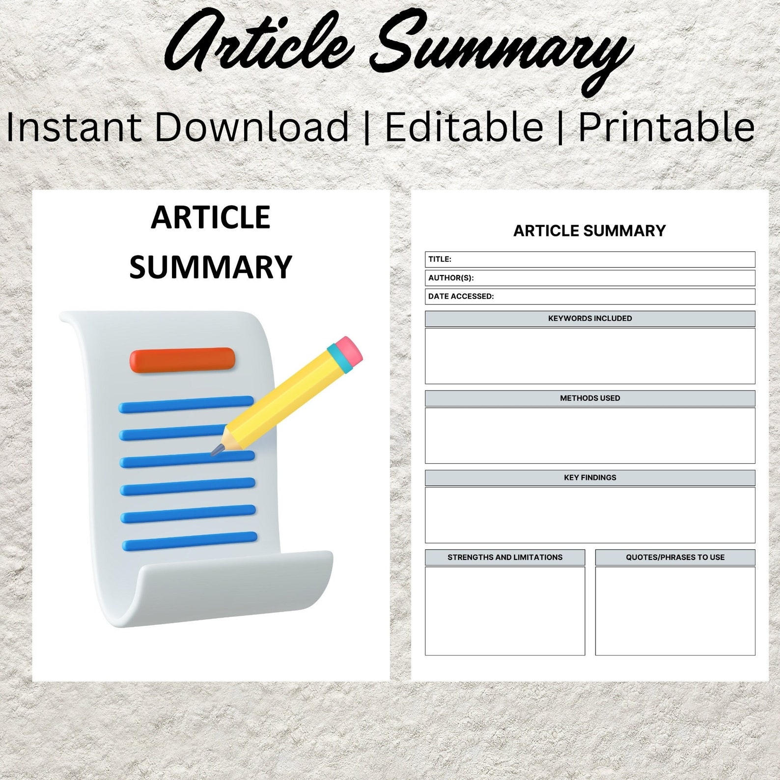 Article Summary Template Printable Research Paper Journal Student ...