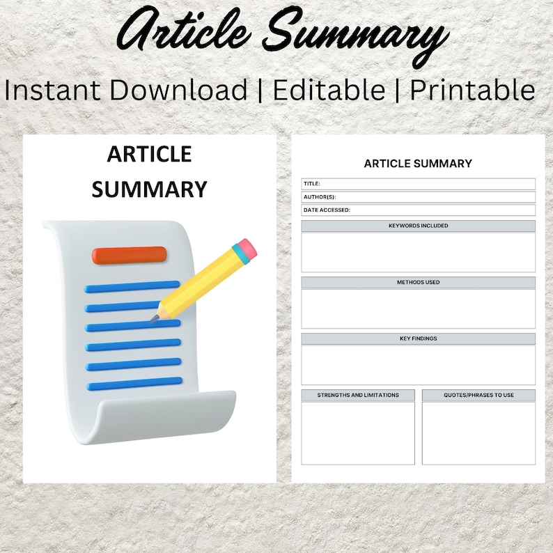 Article Summary Template Printable Research Paper Journal Student ...
