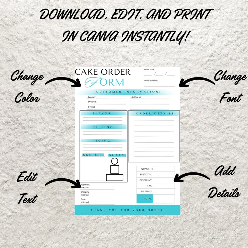 Editable Cake Order Form Template, Printable Bakery Form (canva) - Etsy