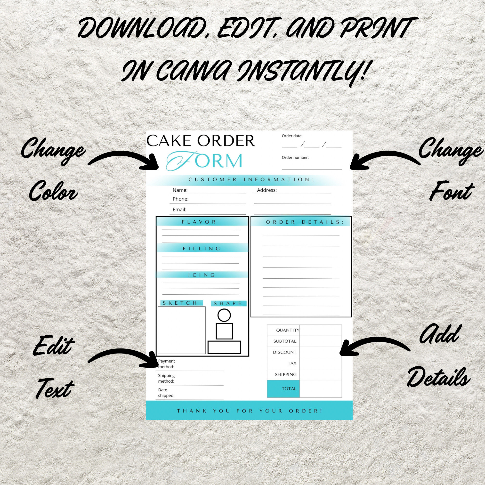 Editable Cake Order Form Canva Template Custom Bakery Cake Order Form ...