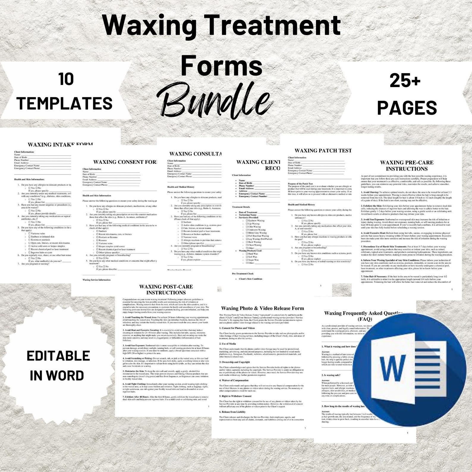 Editable Waxing Forms Bundle: Esthetician Consent & Consultation ...