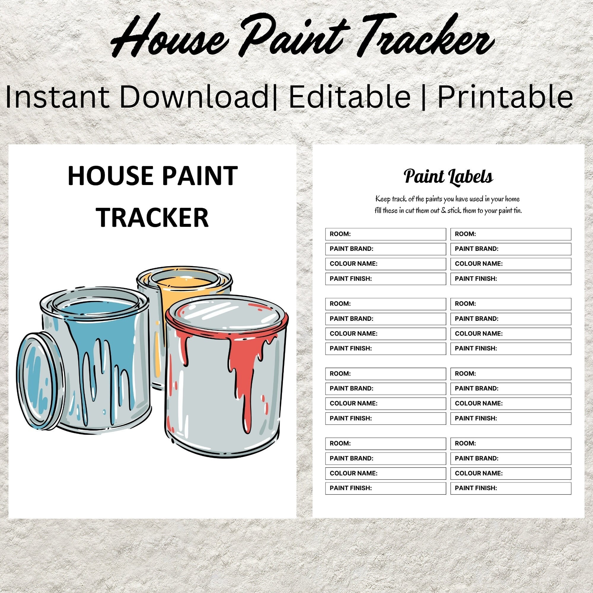 Paint Tracker Editable Printable Household Paint Color Tracker Planner ...