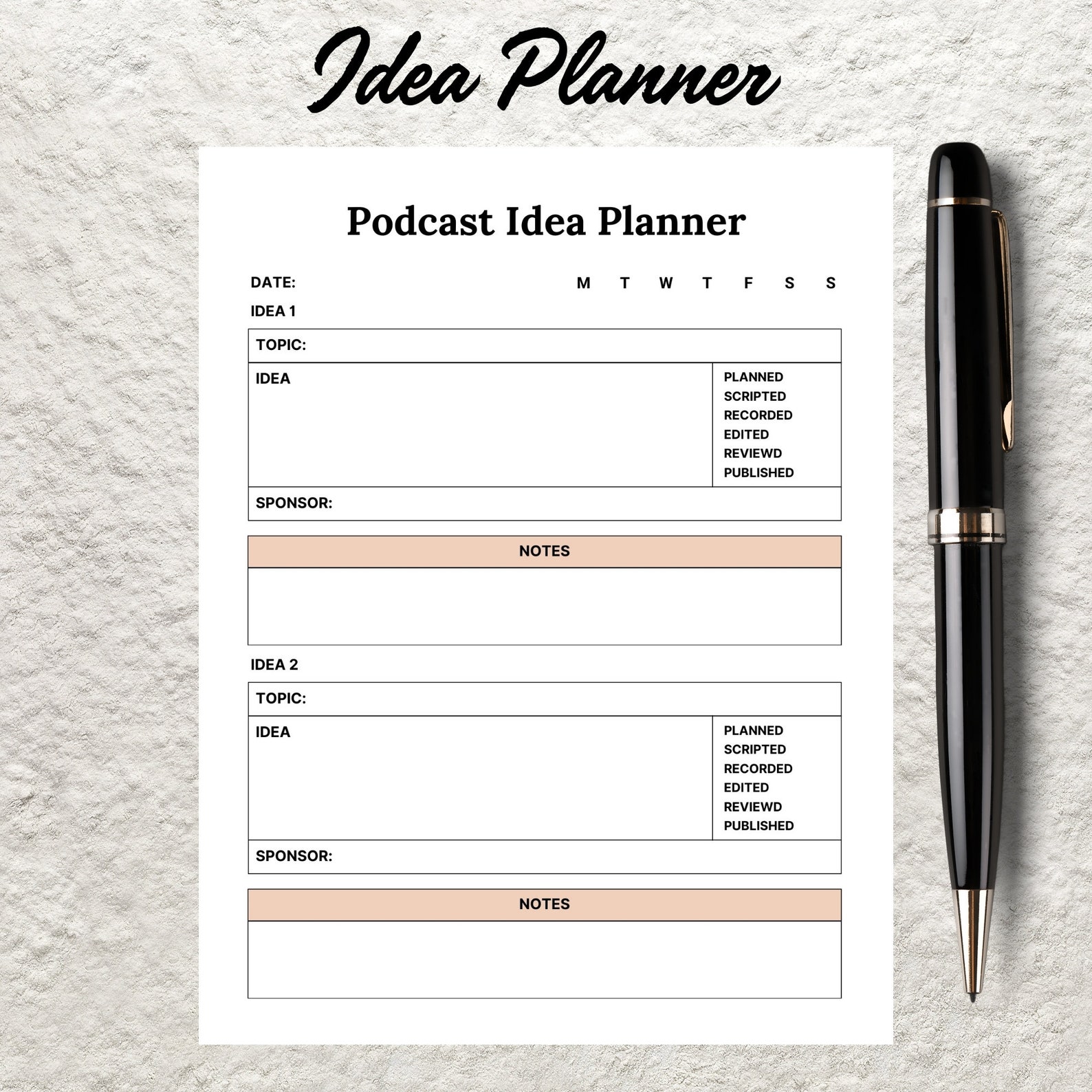 Printable Podcast Episode Planner Worksheet Template Podcast Content ...