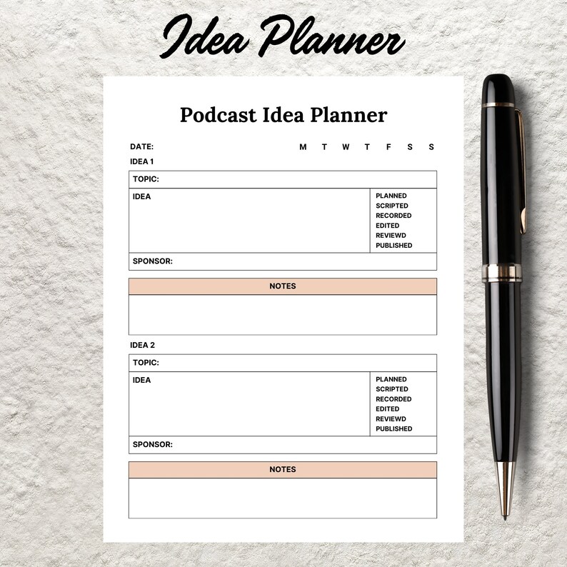 Printable Podcast Episode Planner Worksheet Template Podcast Content ...