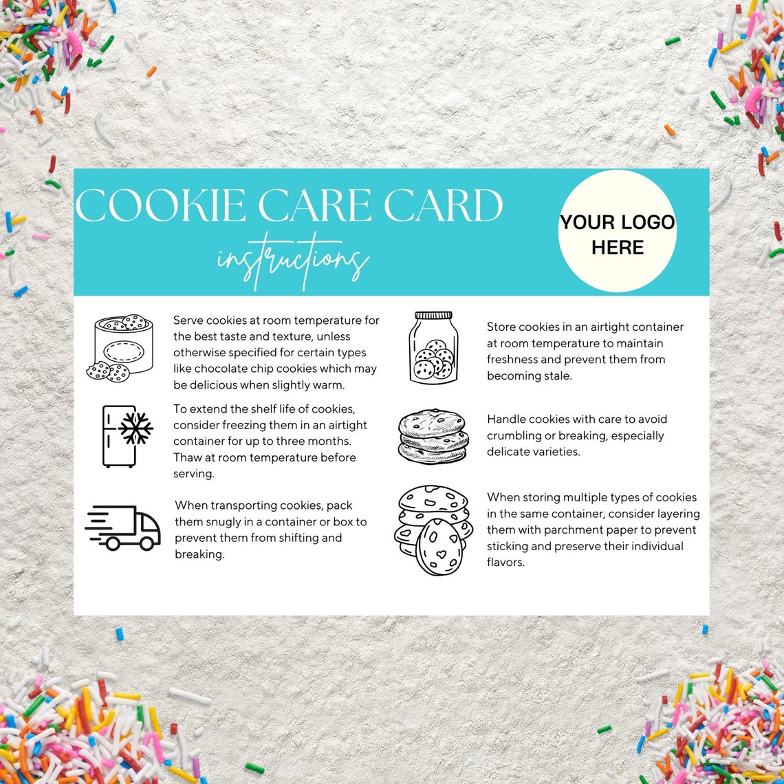 Editable Cookie Care Card Canva Template Cookie Serving Instructions ...