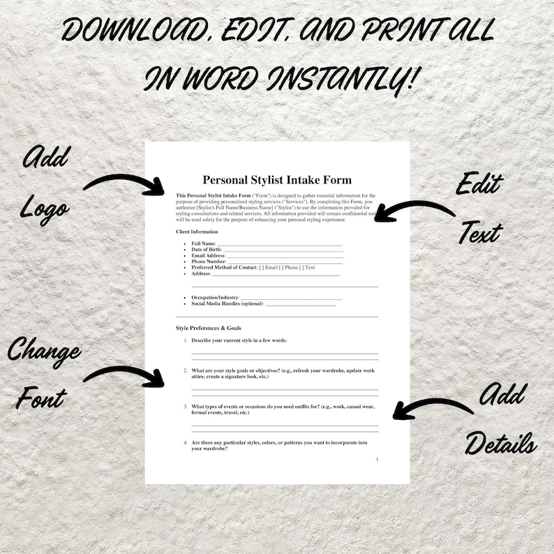 Personal Stylist Forms Bundle: Editable Client Intake Templates ...