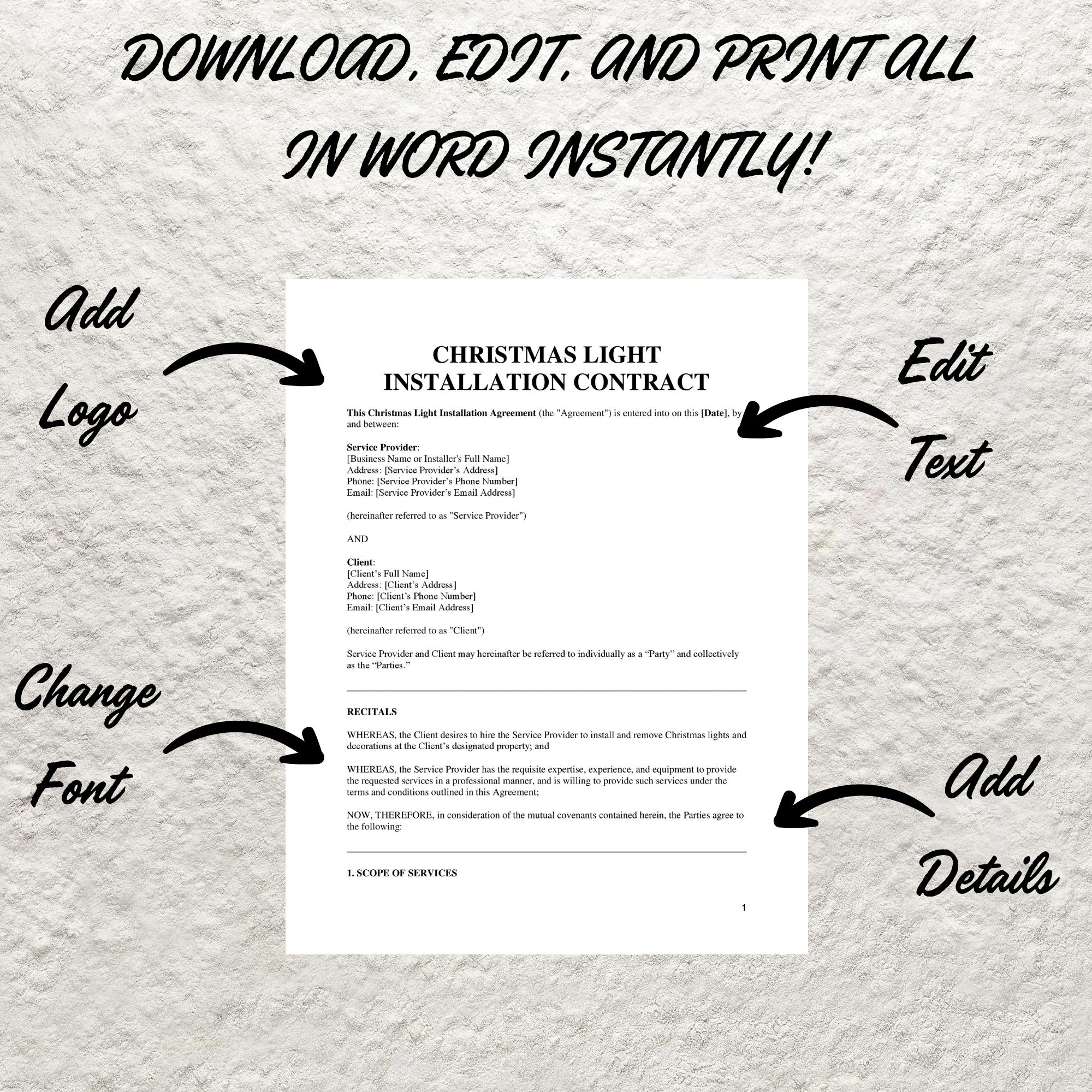 Christmas Light Installation Contract Template: Holiday Lighting ...