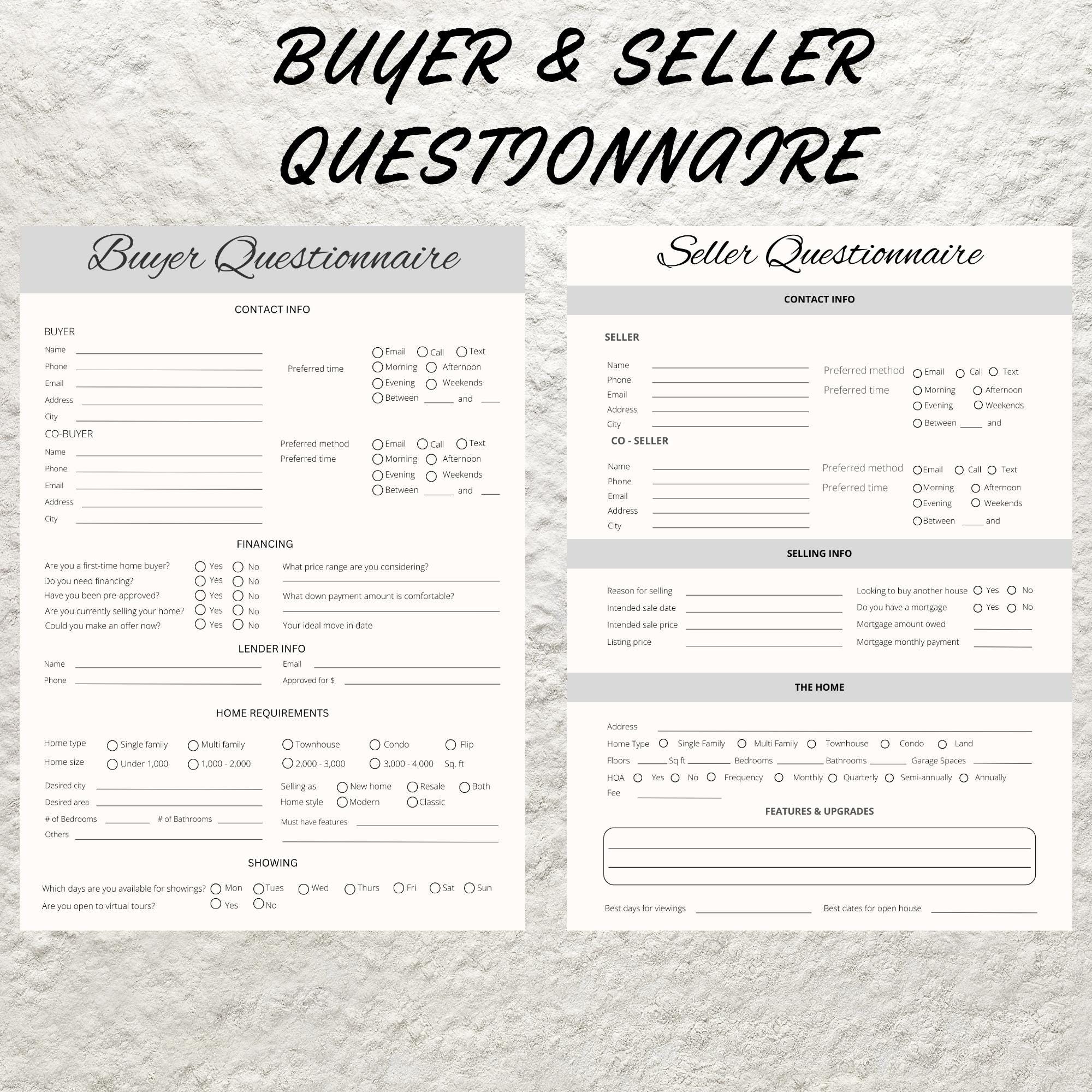 Real Estate Buyer & Seller Questionnaire Template Real Estate Client ...